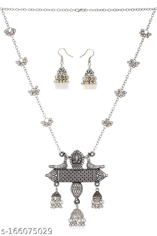 Oxidised Afghani german silver long chain pendant Jewellery Set – Shefit