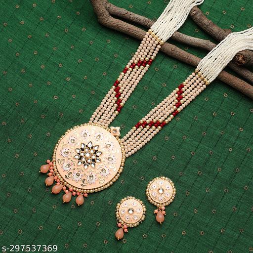 Steorra-jewels-Peach-Beads-Embedded-Multi-String-Long-Jewellery-Neckla ...