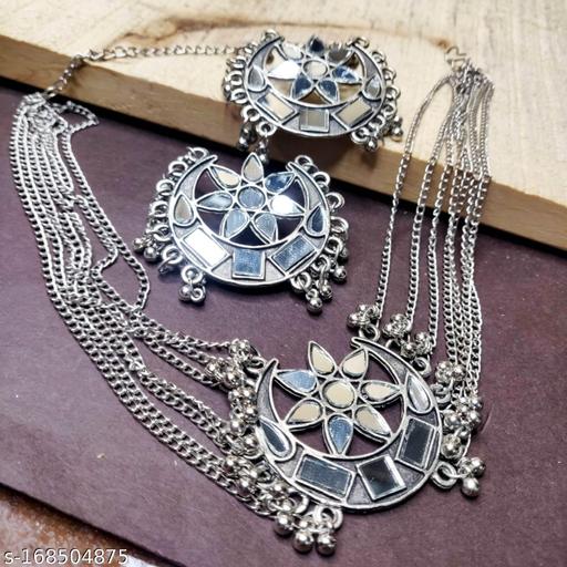 Oxidize Mirror Silver Adjustable Choker Necklace By NazarBattu Jewelle – Shefit