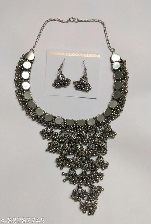 Oxidised Beautiful Design Mirror Work Jewellery Set – Shefit