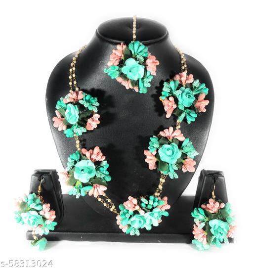 PJ Designs Artificial Flower Jewellery Set Rama Peach Color for Haldi ...
