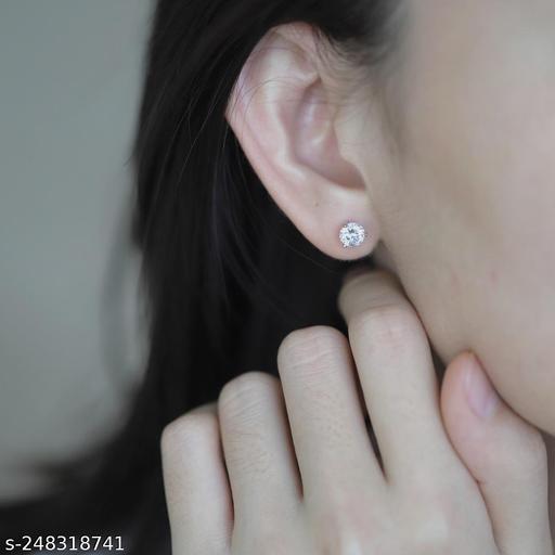 Solitaire Round 8 MM Three Prong Earrings Sterling Silver – Shefit